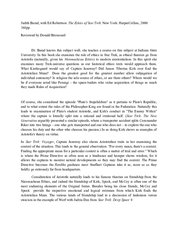 (DOC) A review of The Ethics of Star Trek