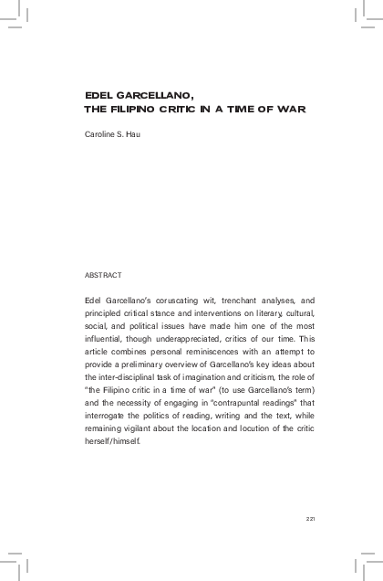 (PDF) Edel Garcellano, the Filipino Critic in a Time of War