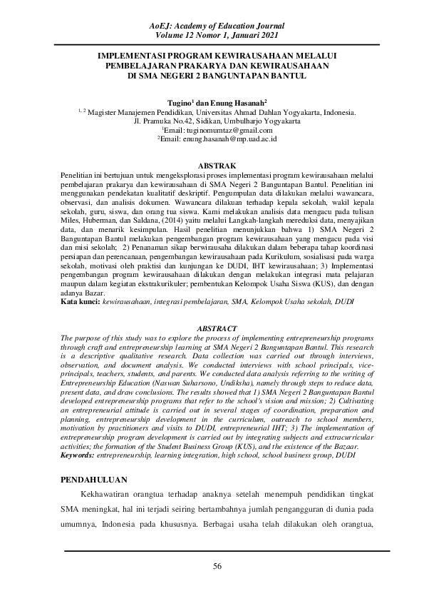 (PDF) Implementasi Program Kewirausahaan Melalui Pembelajaran Prakarya Dan Kewirausahaan DI Sma ...