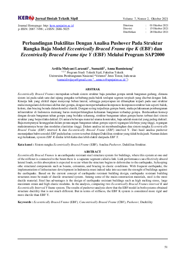 (PDF) Perbandingan Daktilitas Dengan Analisa Pushover Pada Struktur Rangka Baja Model ...