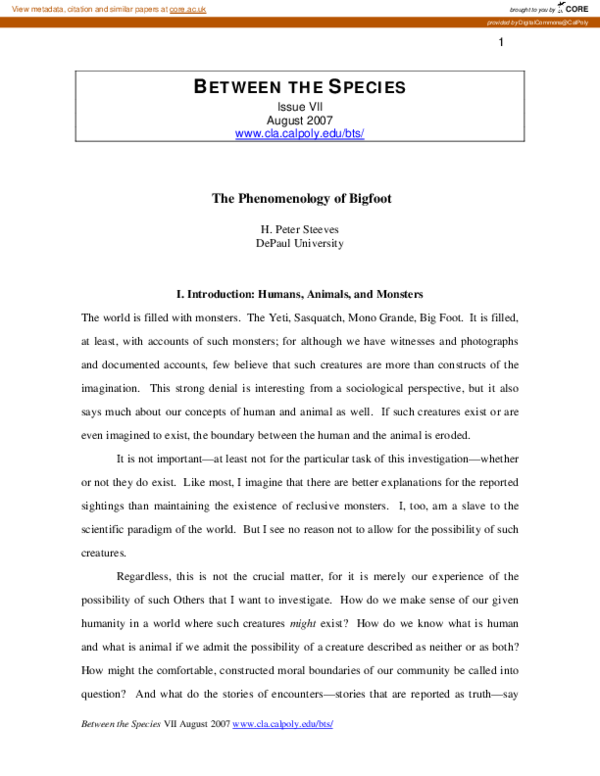 (PDF) The Phenomenology of Bigfoot