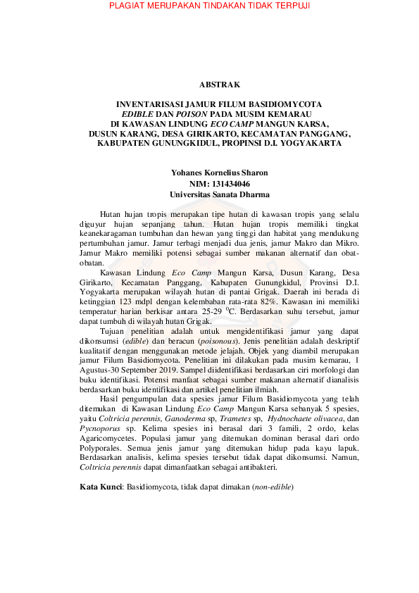 (PDF) Inventarisasi jamur Filum Basidiomycota Edible dan Poison pada ...