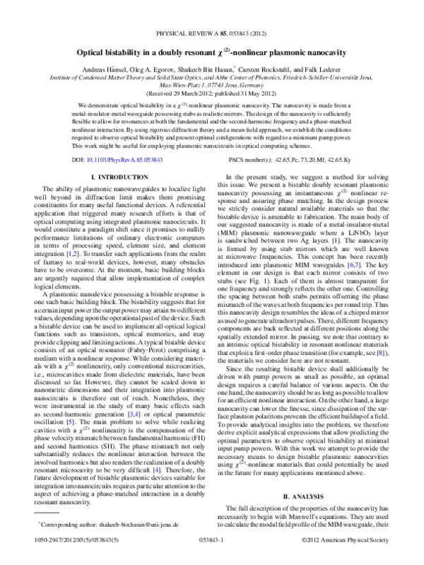 (PDF) Optical bistability in a doubly resonant χ^{(2)}-nonlinear ...