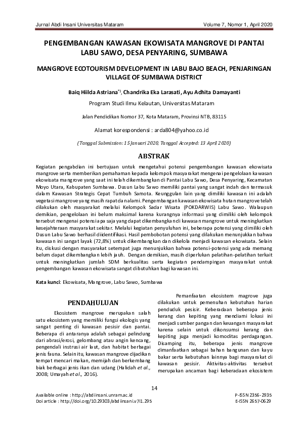 (PDF) Pengembangan Kawasan Ekowisata Mangrove DI Pantai Labu Sawo, Desa ...