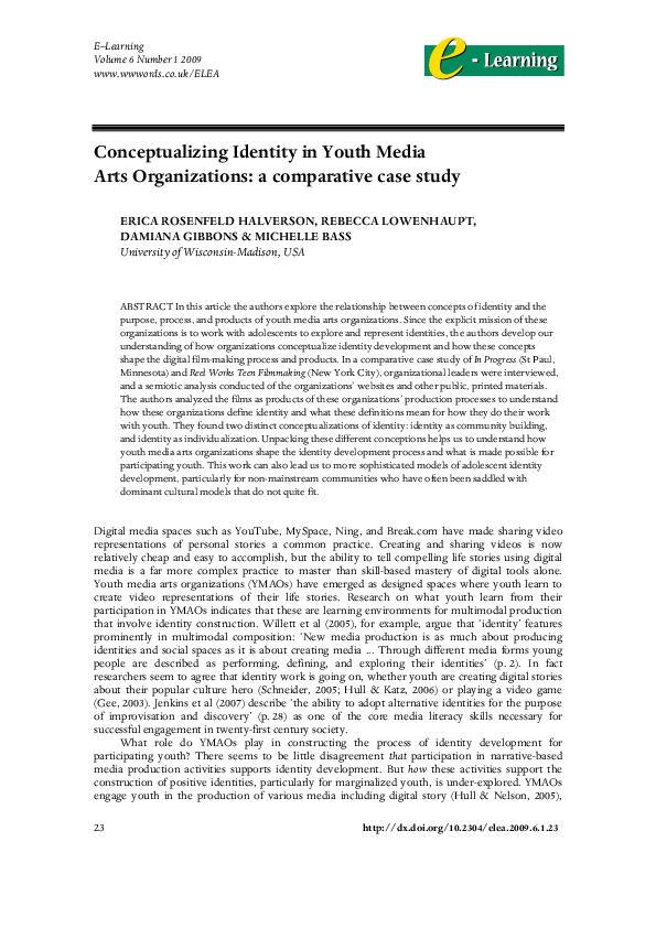 (PDF) Conceptualizing Identity in Youth Media Arts Organizations: A ...