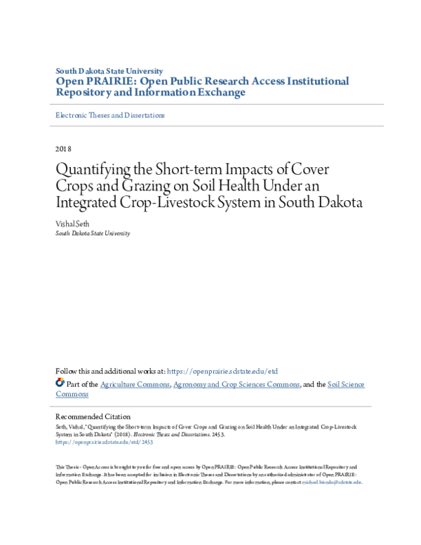 (PDF) Quantifying the Short-term Impacts of Cover Crops and Grazing on ...
