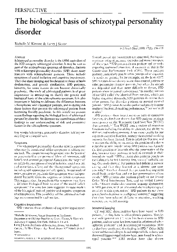 (PDF) The biological basis of schizotypal personality disorder