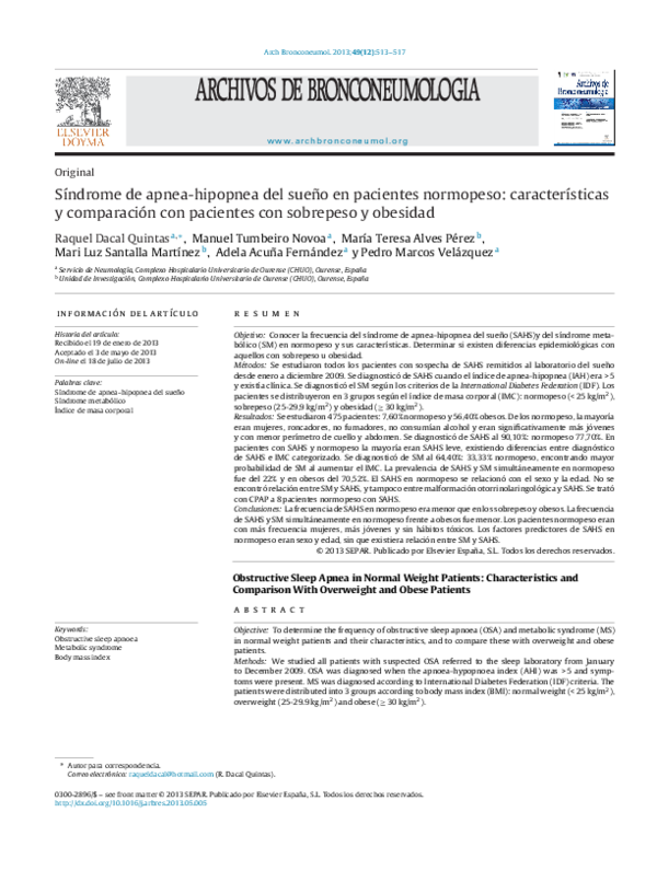 (PDF) Síndrome de apnea-hipopnea del sueño en pacientes normopeso ...