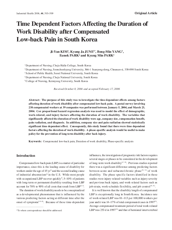 (PDF) Time Dependent Factors Affecting the Duration of Work Disability ...