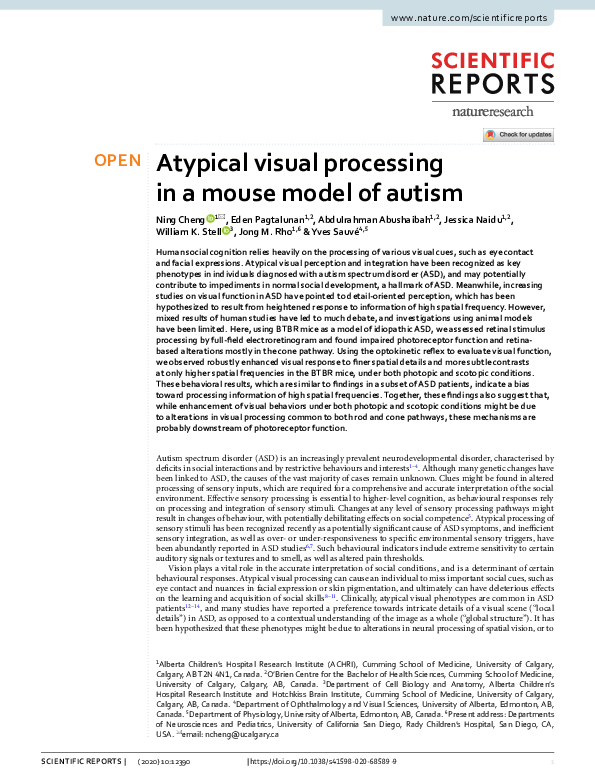 (PDF) Atypical visual processing in a mouse model of autism | William Stell - Academia.edu