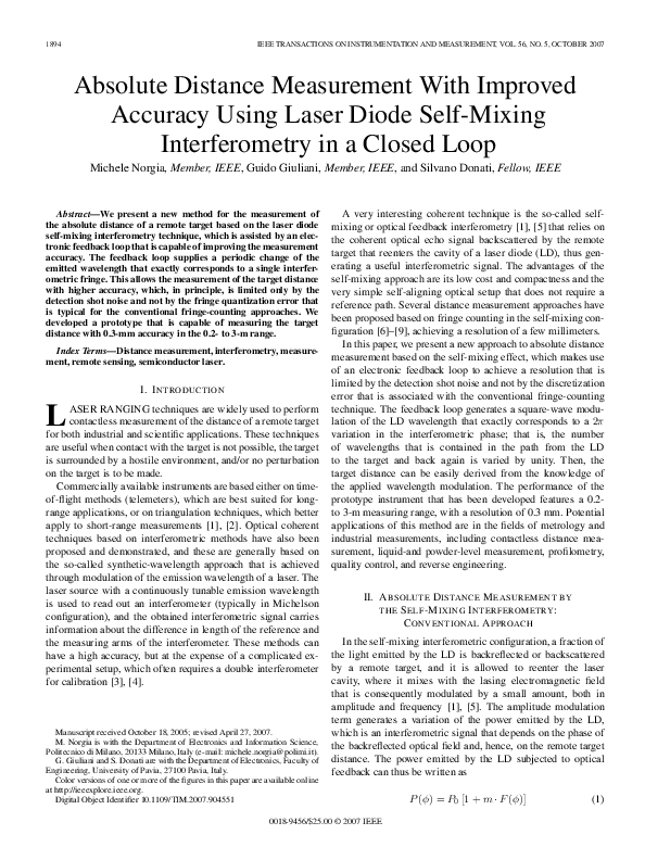 (PDF) Absolute Distance Measurement With Improved Accuracy Using Laser Diode Self-Mixing ...