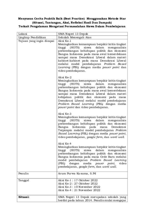 (PDF) Menyusun Best Practice Menggunakan Metode STAR