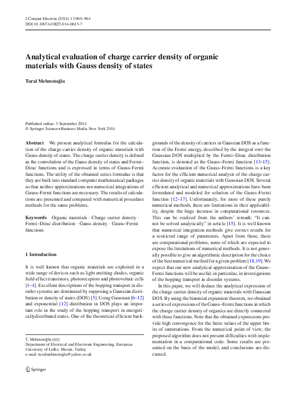 (PDF) Analytical evaluation of charge carrier density of organic ...