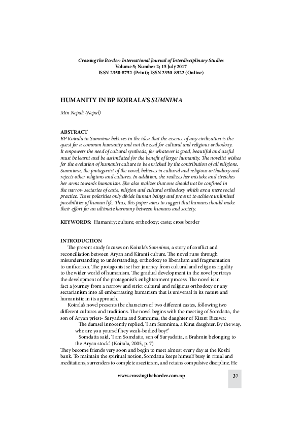 (PDF) Humanity in BP Koirala's Sumnima