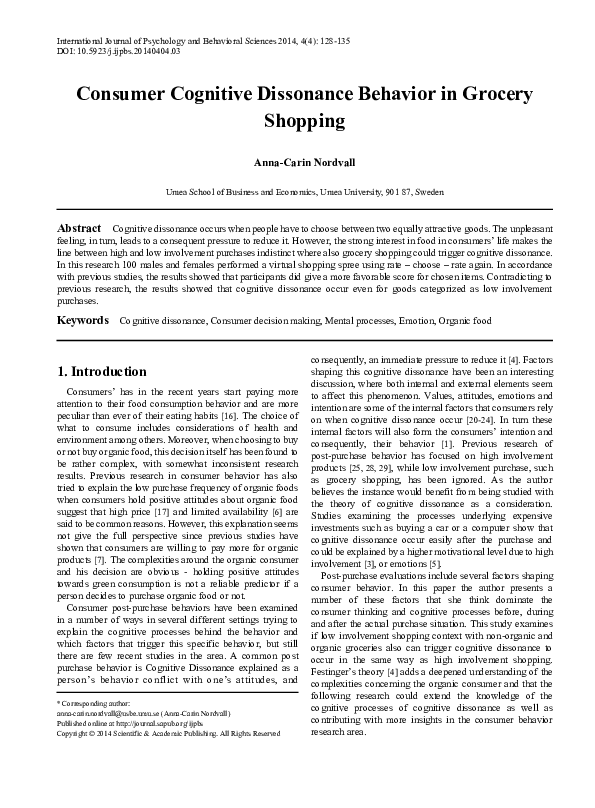(PDF) Cognitive Dissonance and Consumer Behavior