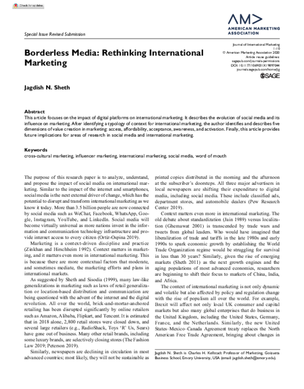 (PDF) Borderless Media: Rethinking International Marketing