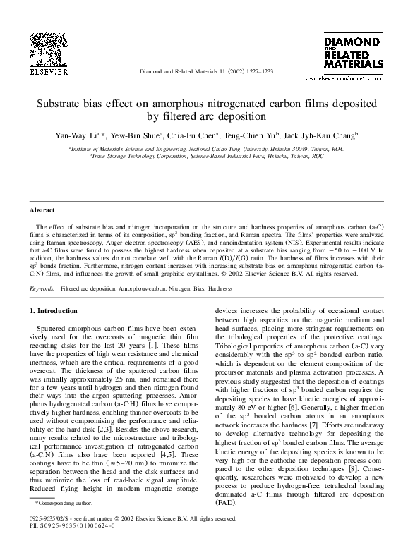 (PDF) Substrate bias effect on amorphous nitrogenated carbon films ...