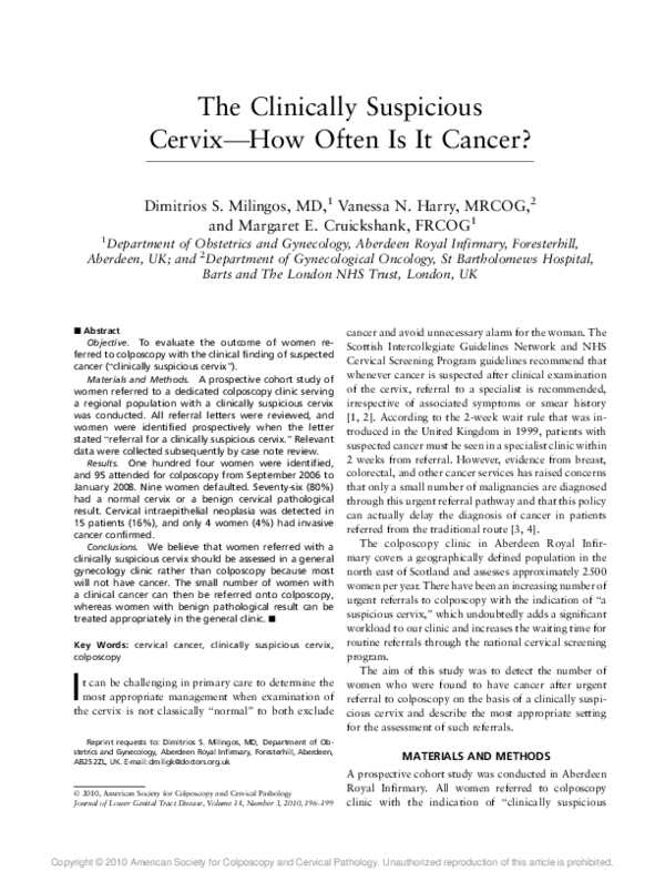 (PDF) The Clinically Suspicious Cervix-How Often Is It Cancer?