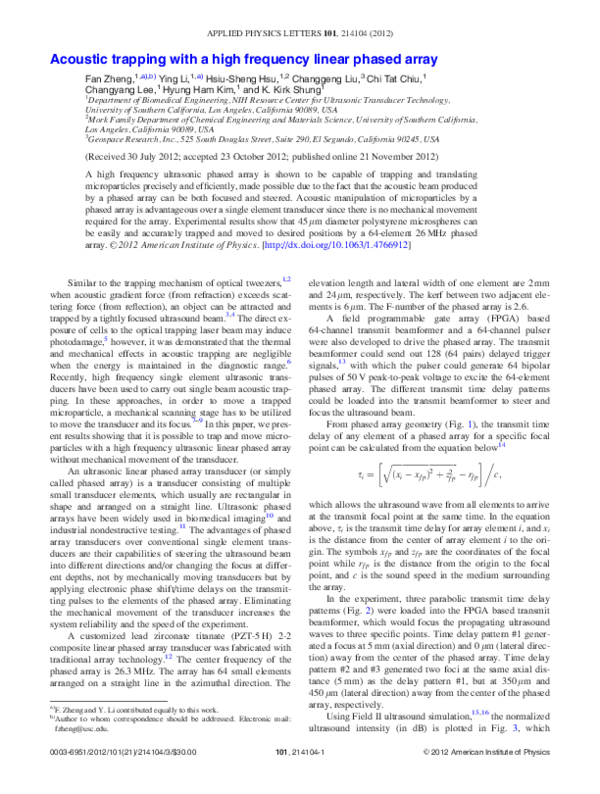 (PDF) Acoustic trapping with a high frequency linear phased array
