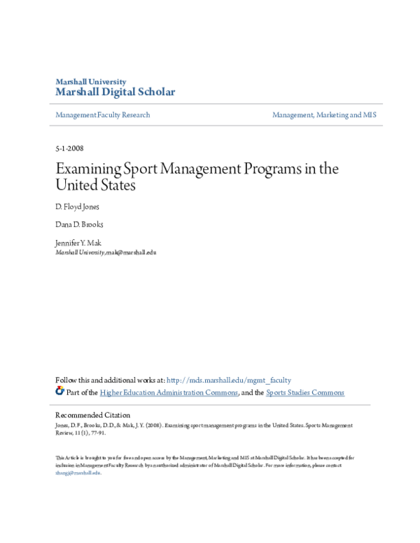 (PDF) Examining Sport Management Programs in the United States