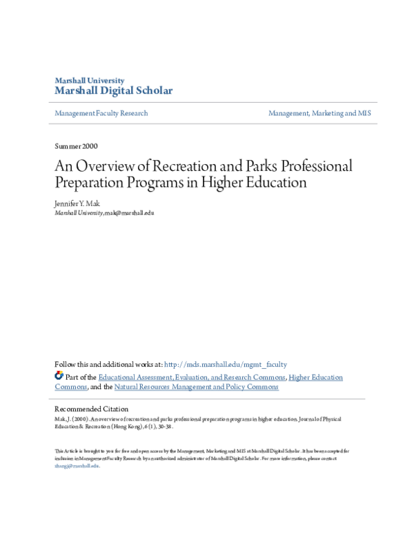 (PDF) An overview of recreation and parks professional preparation ...