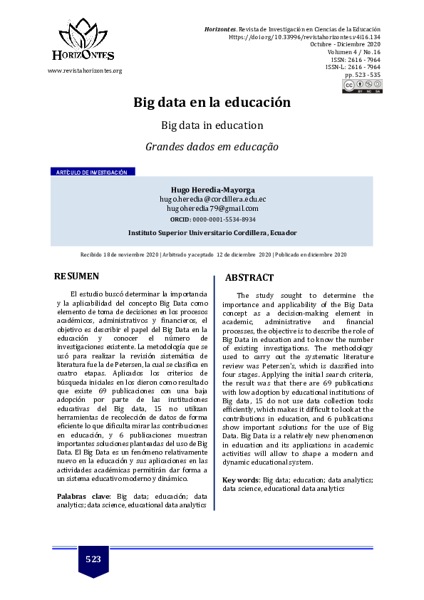(PDF) Big data en la educación