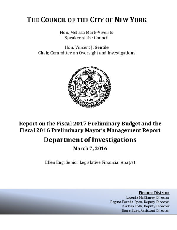 (PDF) Finance Division Department of Investigations THE COUNCIL OF THE ...