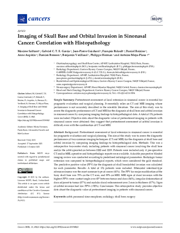 (PDF) Imaging of Skull Base and Orbital Invasion in Sinonasal Cancer: Correlation with ...