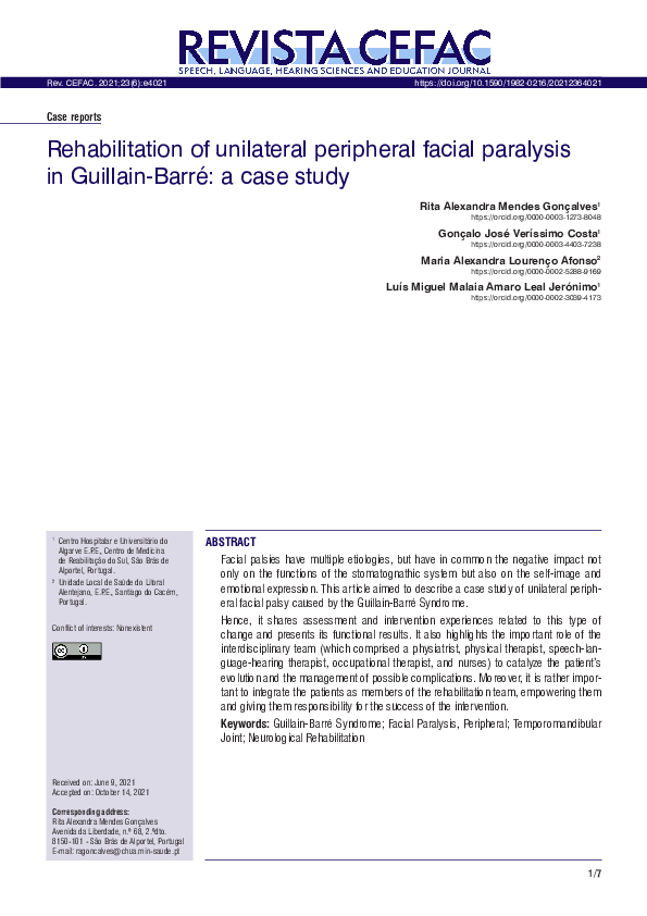 (PDF) Rehabilitation of unilateral peripheral facial paralysis in ...