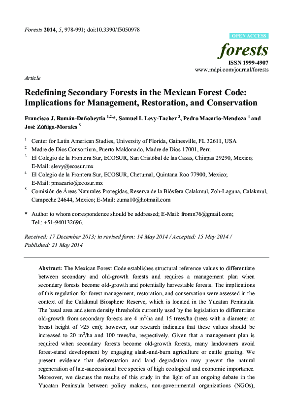 (PDF) Redefining Secondary Forests in the Mexican Forest Code ...