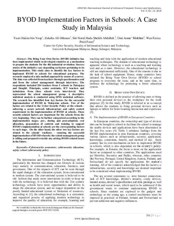 (PDF) BYOD Implementation Factors in Schools: A Case Study in Malaysia