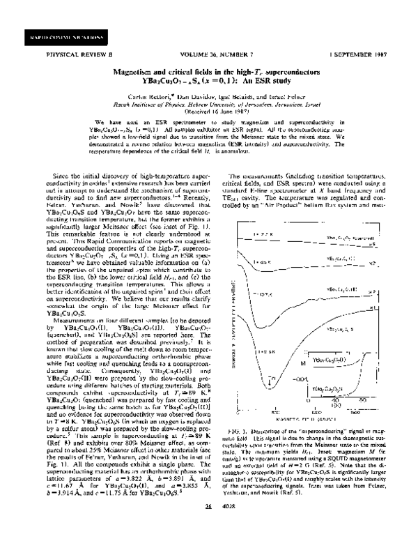 (PDF) Magnetism and critical fields in the high ...
