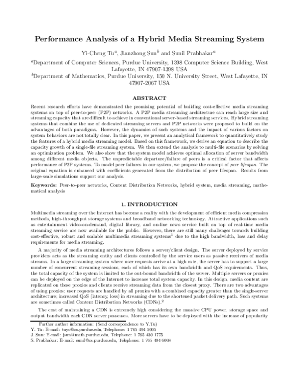 (PDF) Performance analysis of a hybrid media streaming system