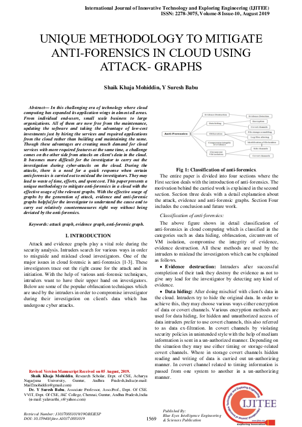 (PDF) Unique Methodology to Mitigate Anti-Forensics in Cloud using Attack- Graphs | khaja ...