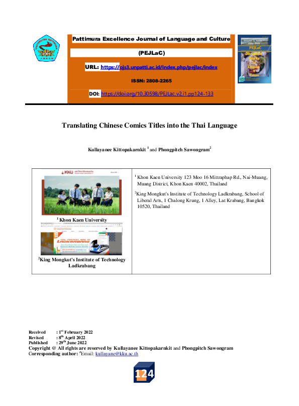 (PDF) Translating Chinese Comics Titles into the Thai Language