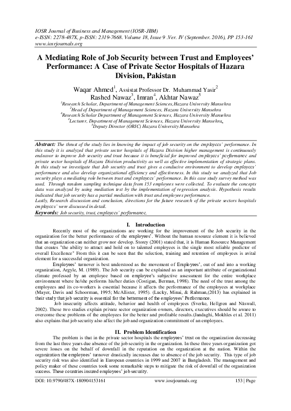 (PDF) A Mediating Role of Job Security between Trust and Employees ...