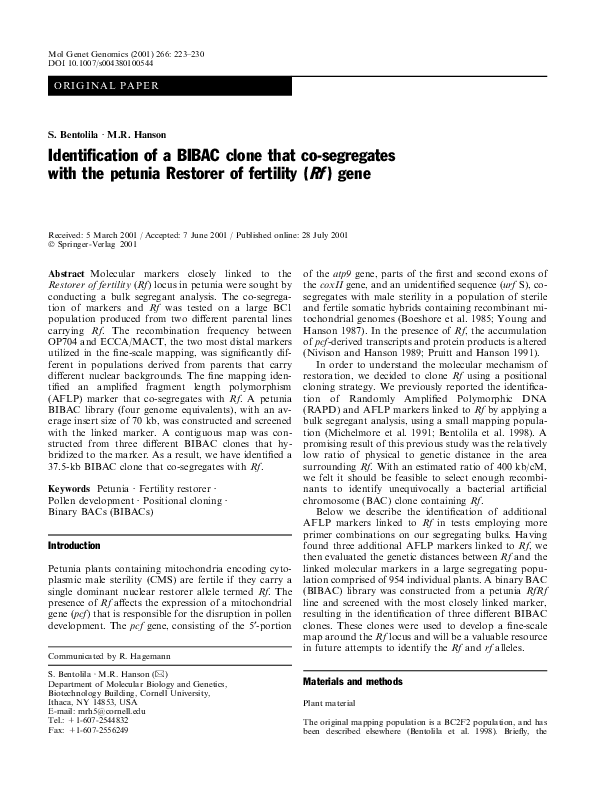 (PDF) Identification of a BIBAC clone that co-segregates with the ...