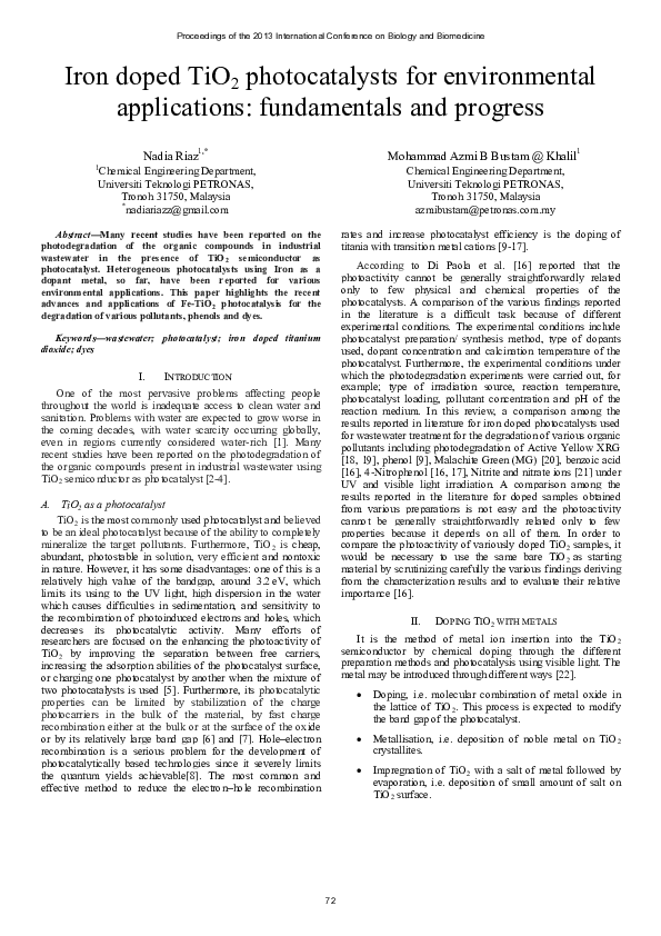 (PDF) Iron Doped TiO2 Photocatalysts for Environmental Applications ...