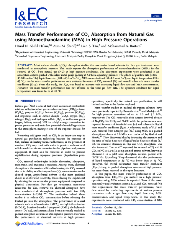 (PDF) Mass Transfer Performance of CO2 Absorption from Natural Gas ...