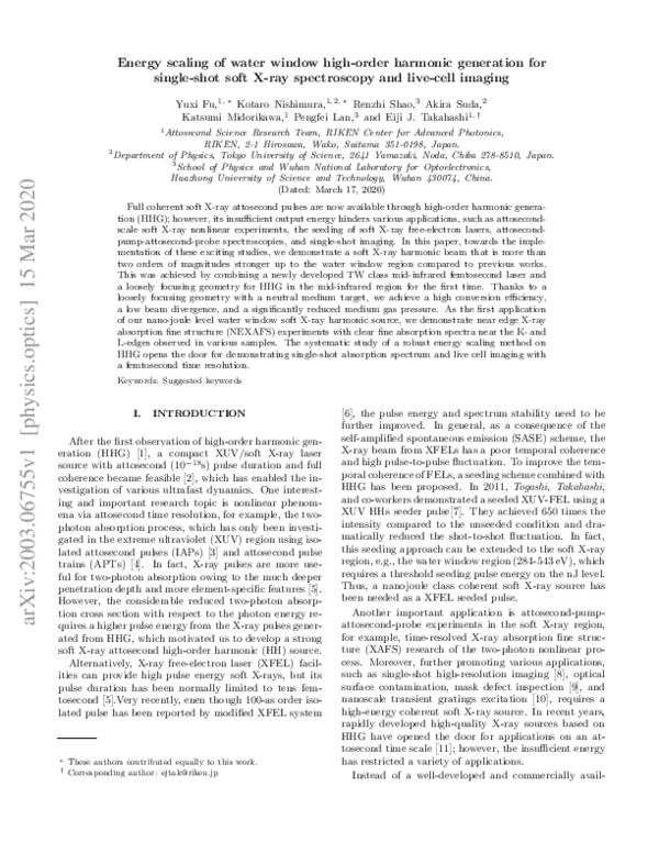 (PDF) Energy scaling of water window high-order harmonic generation for ...