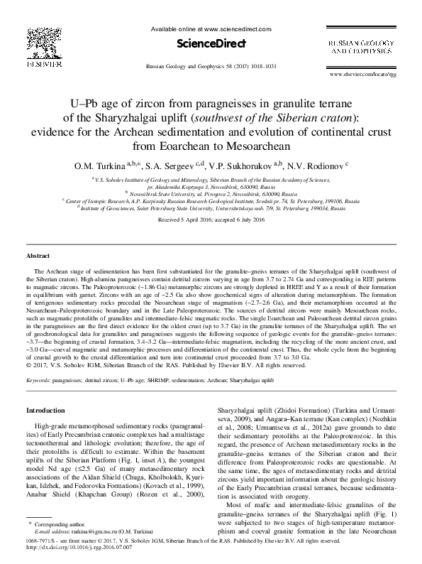 (PDF) U-Pb age of zircon from paragneisses in granulite terrane of the ...