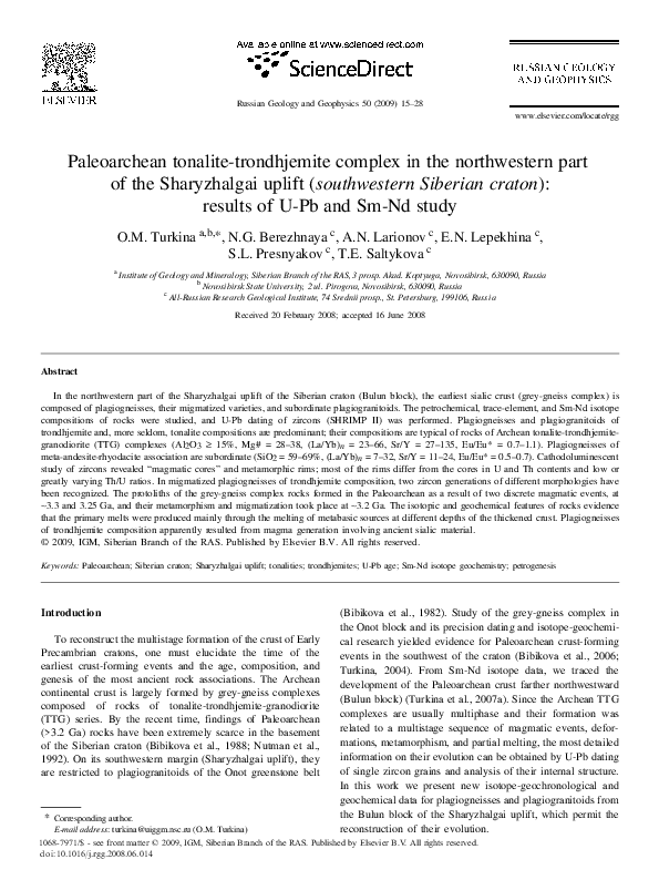 (PDF) Paleoarchean tonalite-trondhjemite complex in the northwestern ...