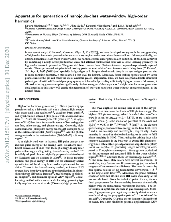 (PDF) Apparatus for generation of nanojoule-class water-window high ...