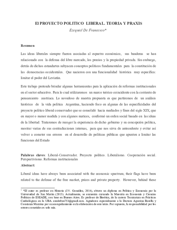 (DOC) El PROYECTO POLITICO LIBERAL. TEORIA Y PRAXIS