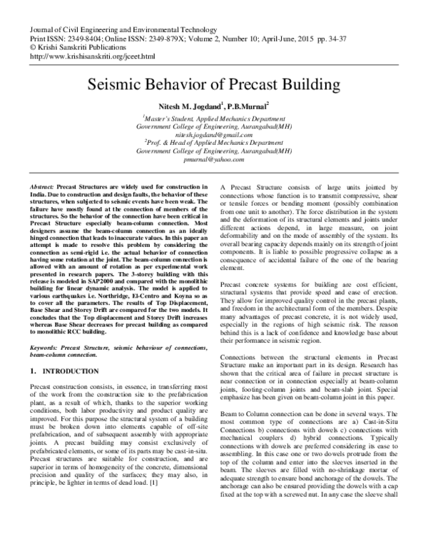 (PDF) Seismic Behavior of Precast Building