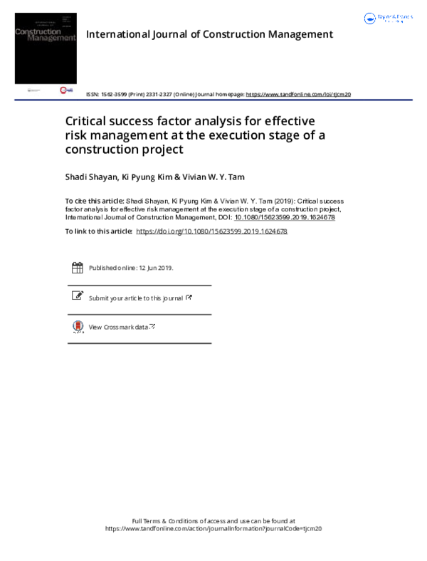 (PDF) Critical success factor analysis for effective risk management at the execution stage of a ...