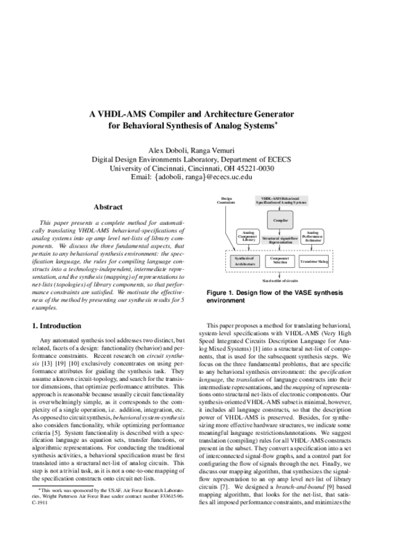 Pdf A Vhdl Ams Compiler And Architecture Generator For Behavioral Synthesis Of Analog Systems 3735