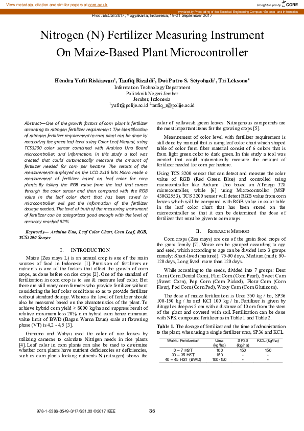 (PDF) Nitrogen (N) Fertilizer Measuring Instrument On Maize-Based Plant Microcontroller