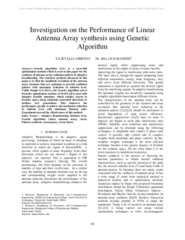 (PDF) Investigation on the Performance of Linear Antenna Array synthesis using Genetic Algorithm