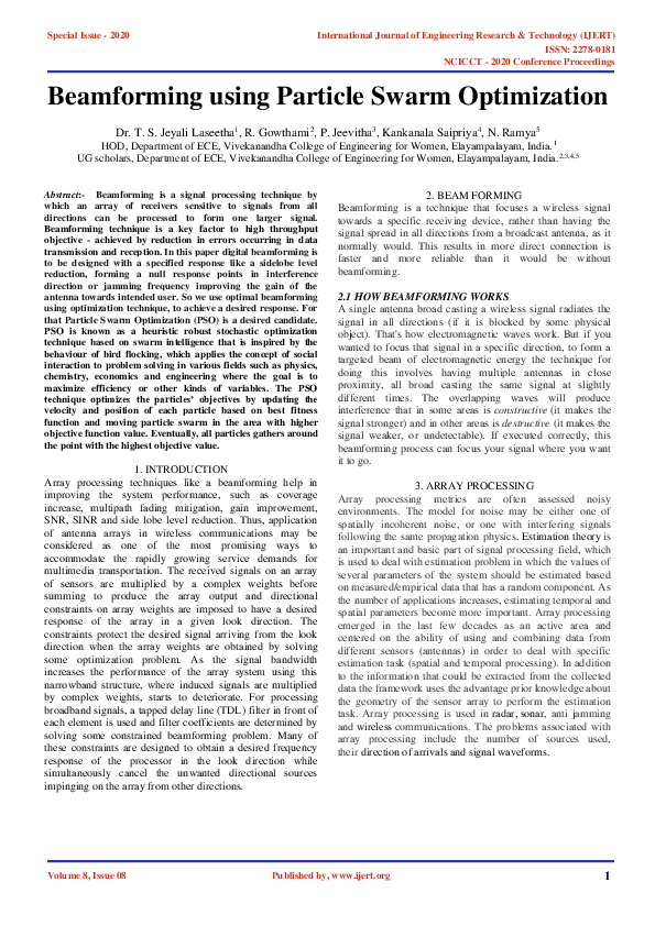 (PDF) Beamforming using Particle Swarm Optimization